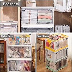 Yimeka Storage Box with Lid with Latch, Clear Stackable Foldable Storage Box on Wheels, Plastic Storage Box Container with Double Door and Handle for Home, Office, Bedroom, Living Room