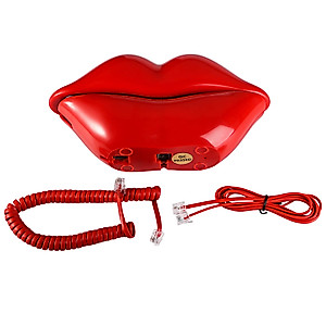 Suwimut Red Mouth Telephone, Wired Novelty Cute Sexy Lip Phone, Real Corded Lip Shaped Landline Phone Desk Corded Phone for Home Hotel Office Decor Gift