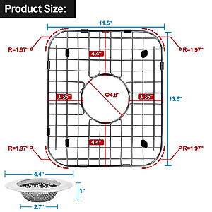 ARLBA 2 Pack 304 Stainless Steel Sink Protectors for Kitchen Sink W/Center Drain,13.62"x11.5"x1.25" Sink Grid Protection,Sink Grate Sink Rack for Bottom of Sink w/ 2Pack Sink Strainers