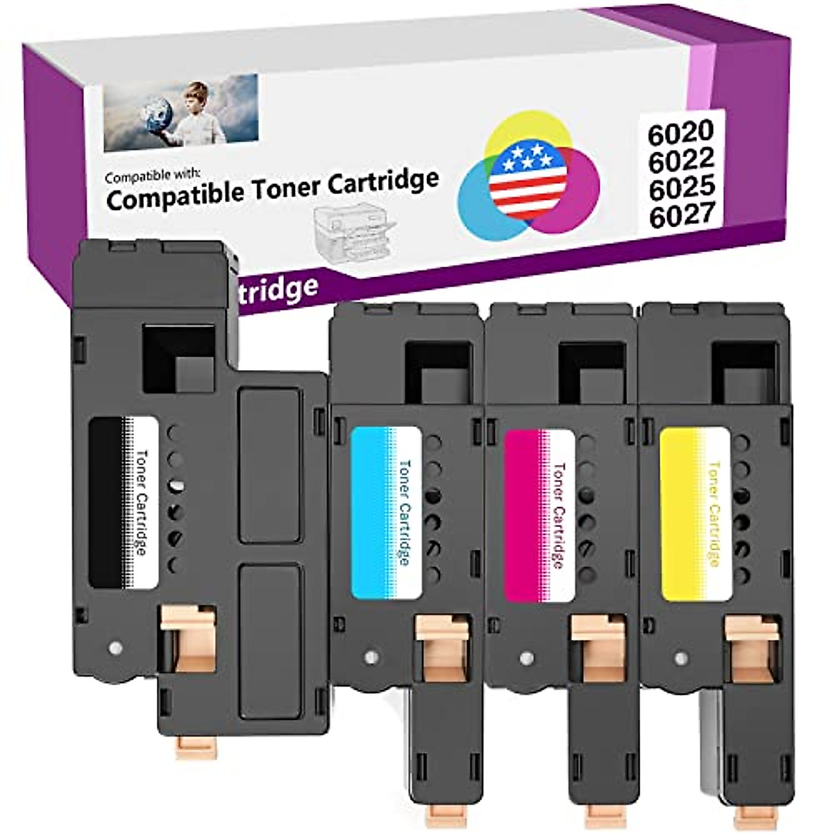 Limeink Compatible Ink Cartridge Replacement for Xerox Workcentre 6027 Toner for Xerox 106r02759 Toner Cartridge Black Toner for Xerox Phaser 6027 6025 6022 6020 (1 Black, 1 Cyan, 1 Magenta, 1 Yellow)