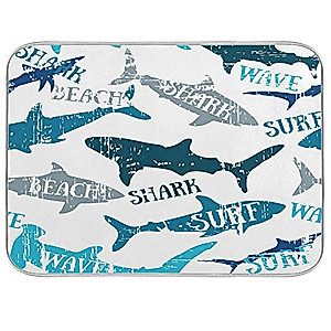 Animal Shark Ocean Dish Drying Mat 16"x18" Absorbent Machine Washable Hanging Fast Dry Pad Dish Protective Mat for Kitchen Countertop Heat Resistant Dinner Table Mat