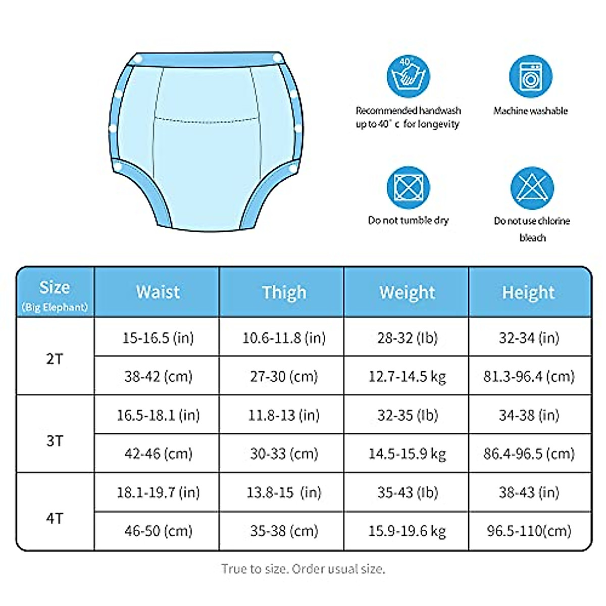 BIG ELEPHANT Toddler Side Button Training Underpants - Snaps on Potty Trained Pants for Boys and Girls 6 Pack, 2T