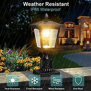 Solar Post Lights, 3000K Dusk to Dawn Solar Lamp Post Light with Pier Mount Base, Solar Post Lights Outdoor Waterproof for Garden Yard Landscape Pole Pillar, Outside Decorative Lamp(Warm White)