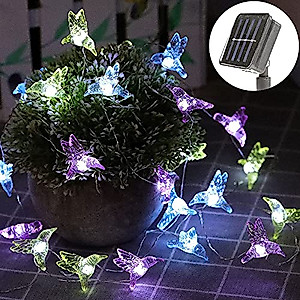 TOMBABY 15.8ft Solar 1.18" H Hummingbird 30 LED Cold White String Lights for Garden Yard Patio Party Outdoor Decoration