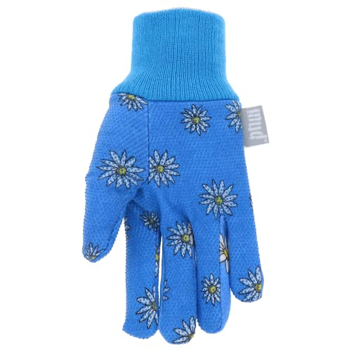MUD Basic Women's PVC Dotted Palm And Daisy Printed Jersey Garden Glove, Extreme Comfort, Excellent Grip, Durable Wear, Blue, Medium/Large (M61001B-WML),MD61001B-WML