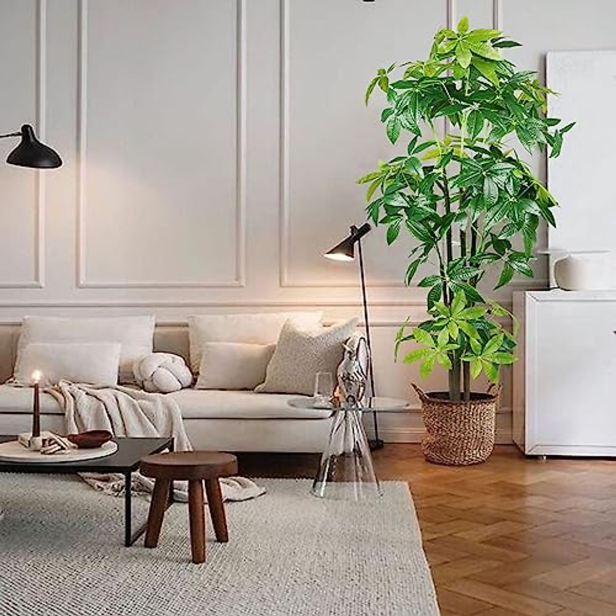 HUAESIN 6.56Ft Artificial Trees Tall Faux Money Tree Big Fake Floor Plants Silk Trees Indoor Pachira Aquatica with 31 Branches for Living Room Home Office Housewarming Gift Farmhouse Outdoor Decor