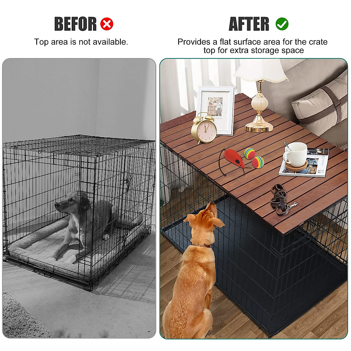 Deblue 42 inch Dog Crate Topper, Crate Topper for Wire Dog Cages, Wooden Dog Kennel Table Top for Large Dog, Foldable, Portable-(42 in Only Topper)