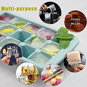 Ice Cube Trays Silicone, Ice Molds with Lid, Making 15 Giant Ice Cubes for Whiskey Cocktails and Bourbon, Reusable and BPA Free