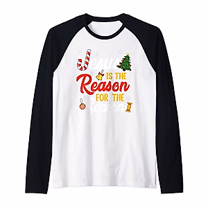 Christian Jesus The Reason Christmas Stocking Stuffer Gifts Raglan Baseball Tee