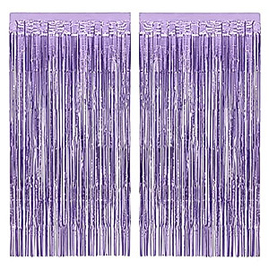 xo, Fetti Party Decorations Matte Purple Fringe Foil Curtain - Set of 2 | Bachelorette Bridal Shower Backdrop, Wedding, Birthday Photo Booth