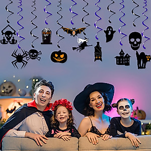 Halloween Bats Witch Party-Decorations Streamers - 12pcs Spooky Creepy Ghosts Skulls Skeleton Pumpkin Cats Spiders Hanging Swirls Banner,Window Fireplace Classroom Ceiling Garland Decor Panduola