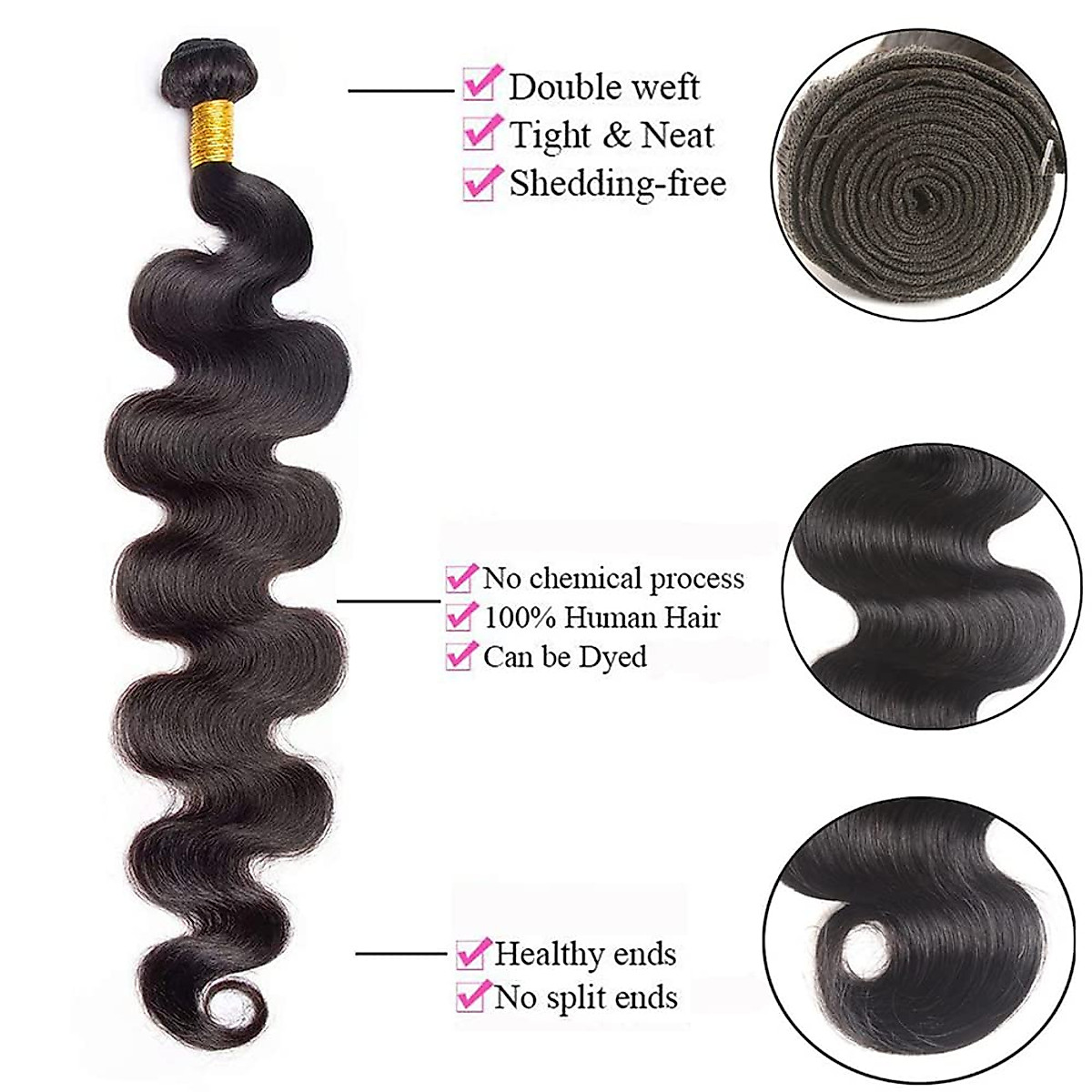 Mrladgo 26 28 30 Inch Human Hair Bundles Body Wave 3 Bundles 100% Unprocessed Brazilian Hair Weave Bundles Body Wave Human Hair Bundles Natural Black Color 300G