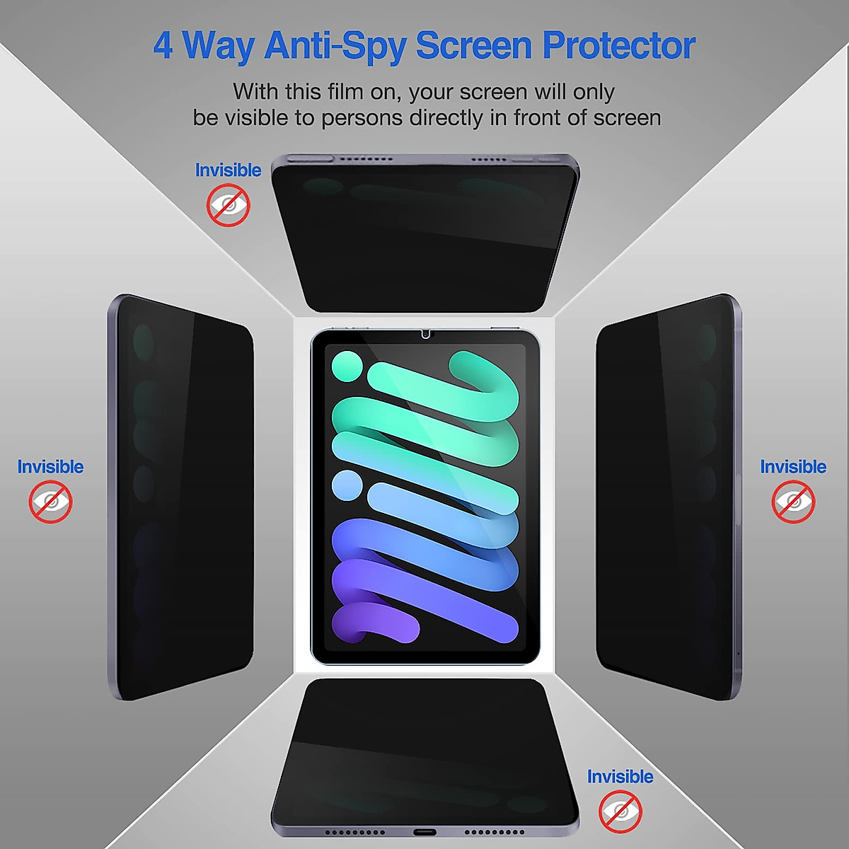 ProCase for iPad Mini 7th(A17 Pro) 2024 / Mini 6th Generation 8.3" 2021 4-Way Privacy Screen Protector, 360 Degree Anti-Spy Tempered Glass Film Guard for iPad Mini 7 6 8.3 Inch