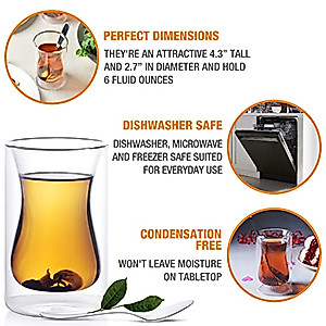 Eparé Turkish Clear Glass Tea Cups - Set of 2 Double Wall Clear Glass Coffee Mug - 6 oz Insulated Walled Transparent Glasses for Cafe Latte Espresso or Cappuccino Hot Beverages