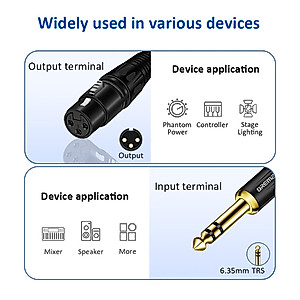 DREMAKE TRS 1/4 Inch to XLR Cable, XLR 3-Pin Female to Quarter Inch Male Patch Balanced Cord, 40FT XLR to Jack 6.35mm TRS Signal Interconnect Cable for Power Amplifier, Speaker System, Audio Console