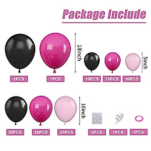 Black Hot Pink Balloon Garland Arch Kit,97Pcs Rose Red Black and Pink Latex Balloons for Baby Shower Wedding Birthday Graduation Anniversary Bachelorette Party Background Decorations