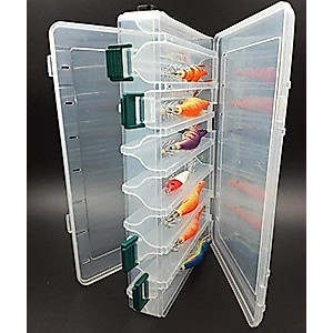 LESOVI Double Sided Fishing Tackle Box 14 Compartments Visible Hard Plastic Clear Fishing Lure Bait Squid Jig Minnows Hooks Accessory Storage Case Container