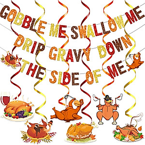 Gobble Me Swallow Me Decorations Thanksgiving Dinner Decorations Friendsgiving Decorations Thank You Banner Happy Thanksgiving Banner Friendsgiving Party Decorations