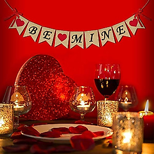 Be Mine Banner Burlap, Be Mine Bunting Garland for Wedding Engagement Anniversary Party Decorations Valentine's Day Indoor and Outdoor Decoration