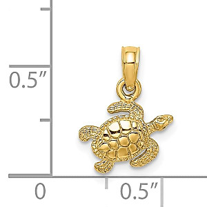 IceCarats 14K Yellow Gold Sea Turtle Necklace Charm Pendant 15mm x 11.15mm Only