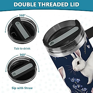 Bokkoy Cute Rabbits 40 oz/30 oz Tumbler with Handle and Straw Stainless Steel Tumbler with Lid Reusable Vacuum Insulated Cup