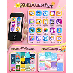 shiningstone Kids Toy Phone, Toddler Phones with MP3 Music Player, Dual Camera, Flashlight, Timer, Calculator, Habit Recorder, Kids Smart Phone for Girls and Boys 3-8 Years-Pink