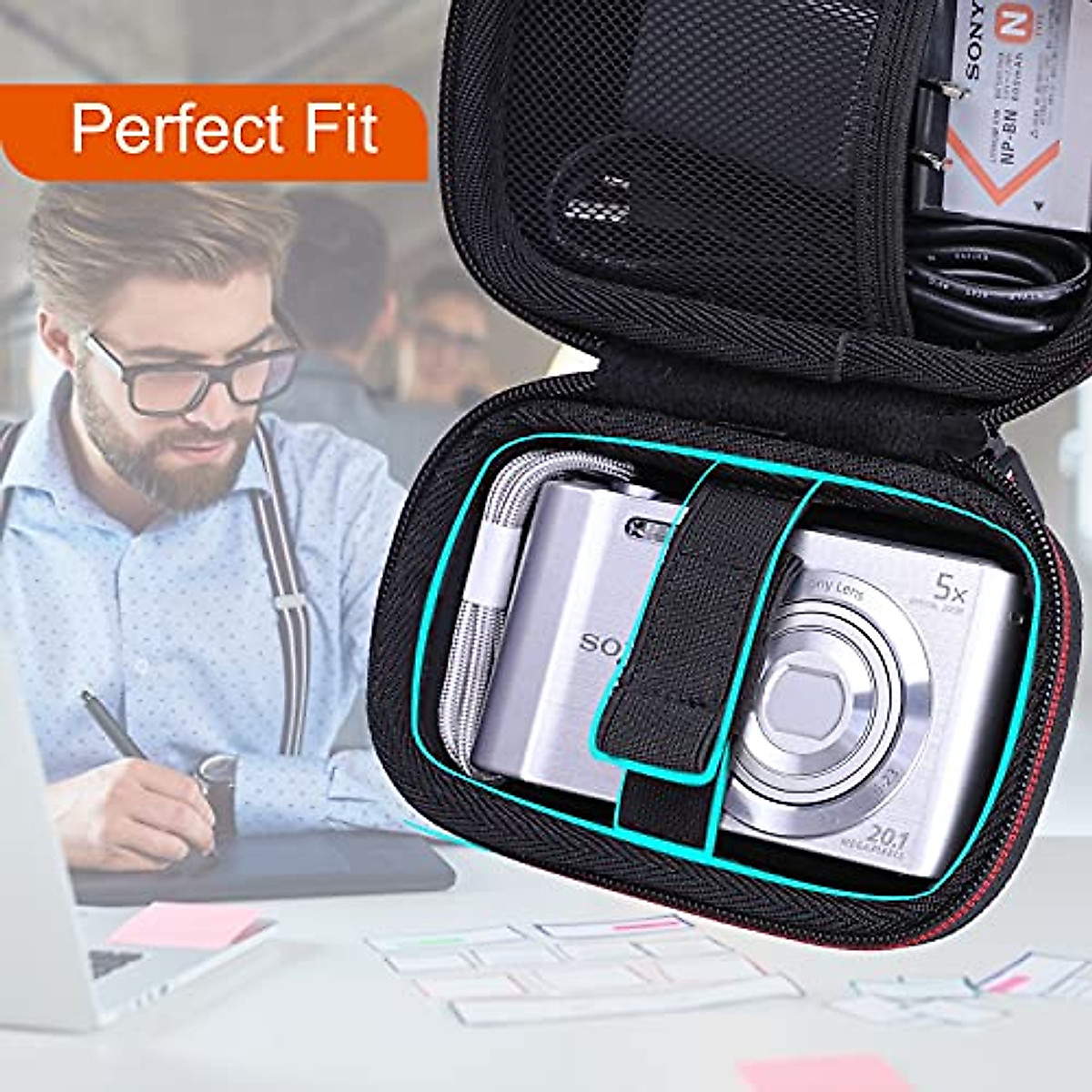 L LTGEM Hard Carrying EVA Case for Canon PowerShot ELPH 360/180/190 Digital Camera or Sony DSCW800/Cyber-Shot DSCW810/DSCW830 Digital Camera (Black)