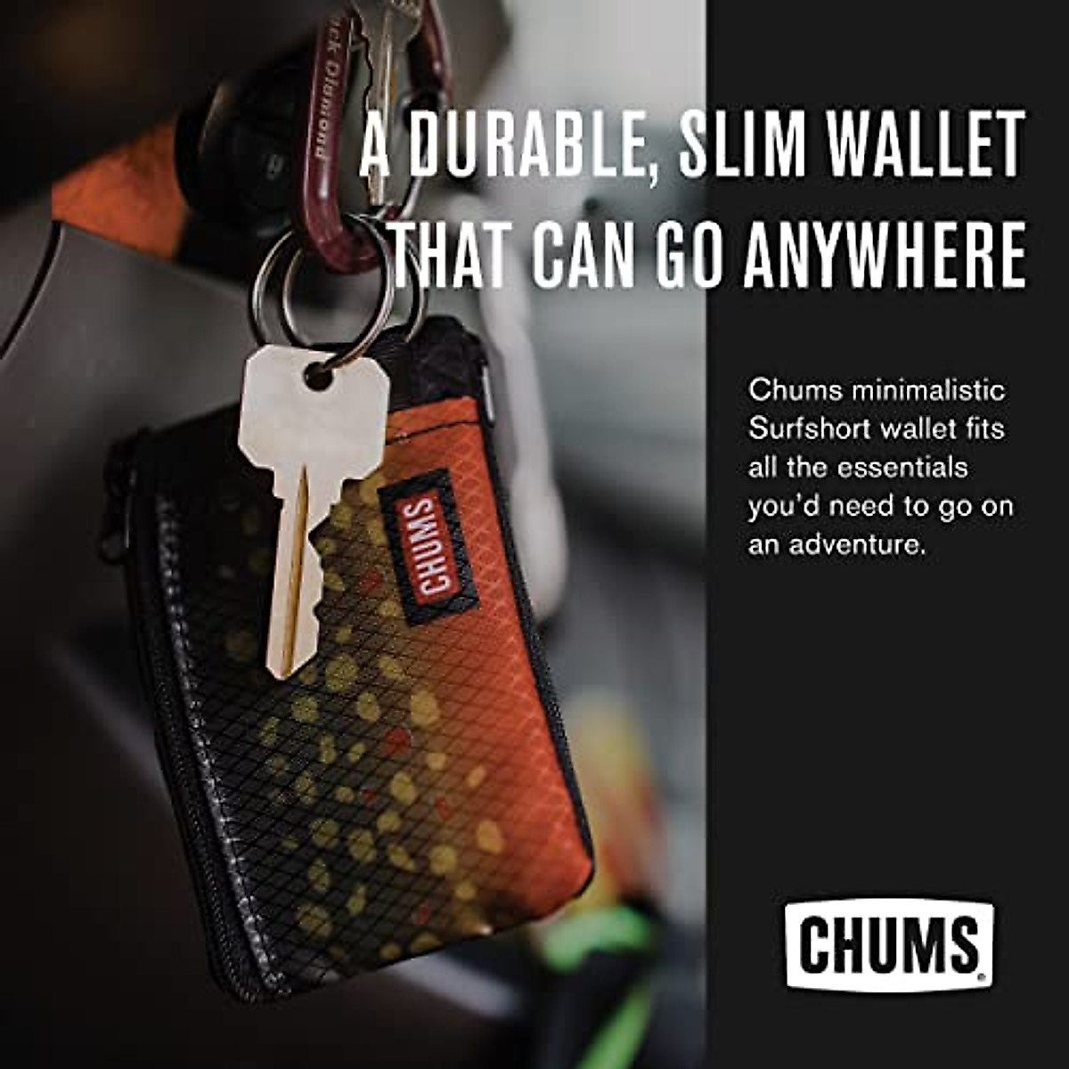 Chums Surfshort Nylon Wallet,Water Resistant,Compact,Ultra Slim,Lightweight,Clear Window ID Slot, Black/Gray