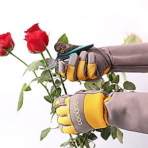 COOLJOB Rose Pruning Garden Gloves for Women Thorn Proof, Heavy Duty Gardening Yard Gloves for Cactus and Ivy, Long Sleeve Puncture Proof for Forearm Elbow Protection, 1 Pair, Orange & Gray, Medium