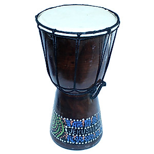 Holy Land Market Djembe or Jembe Drum With nature and Animals carving from Jerusalem - Medium size (25 cm or 10 Inches high)