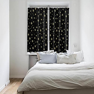 Gold Snowflakes Kitchen Curtains 63 Inch Length, Rod Pocket Light Filtering Window Curtains for Living Room Bedroom Drapes Cafe Curtains Window Treatment Seasonal Winter Christmas Black Backdrop
