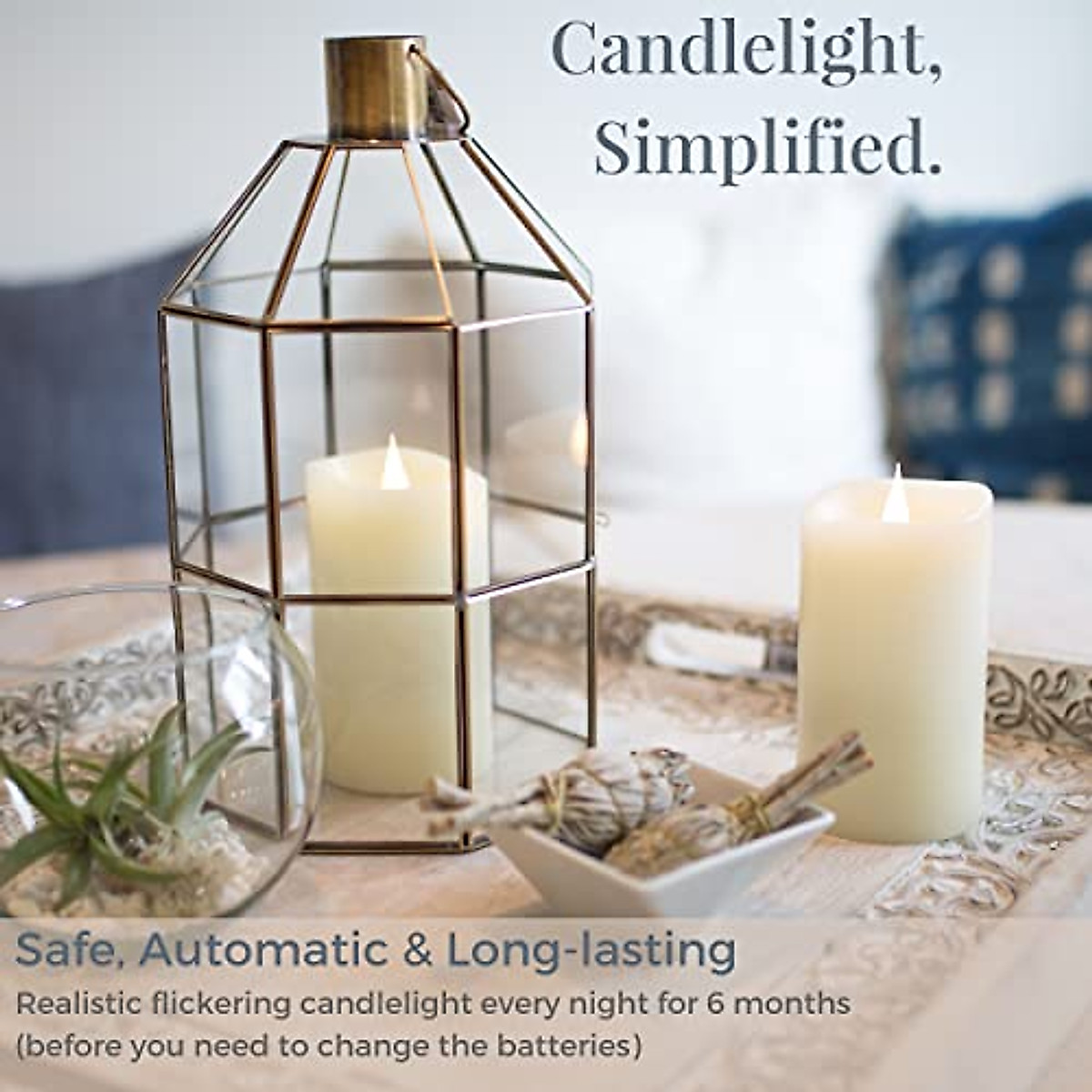 Simply Collected Flickering Flameless Candles Battery Operated with Timer, 800+ Hours Realistic 3D Moving Flame, Battery Candles, Electric LED Candle, Real Wax Pillar, Unscented | Ivory - 3x5 Inches