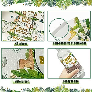45 Safari Birthday Water Bottle Labels, Wild One Baby Decorations, Jungle Animal Themed Two Three Birthday Waterproof Drinking Bottle Cup Sticker Wraps(8.85 * 2'')
