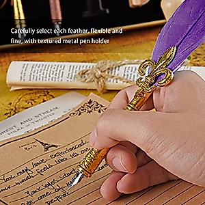Quill Feather Pen Set, Calligraphy Pen Set with Colored Varnish Wax, Exquisite Quill Pen, Gift Kit for Writing, Drawing, Signatures Purple