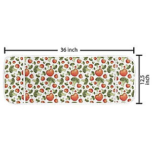 Lunarable Vegetables Microwave Oven Cover, Green Life Broccoli and Tomato Watercolor Cooking Vegetarian Theme, Water Resistant Organizer with Pockets for Kitchen, 36" x 12", Reseda Green and Scarlet