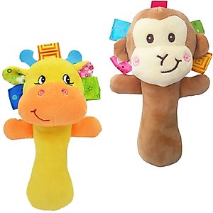 Cartoon Stuffed Animal Baby Soft Plush Hand Rattle Toys Infant Dolls - Giraffe and Monkey