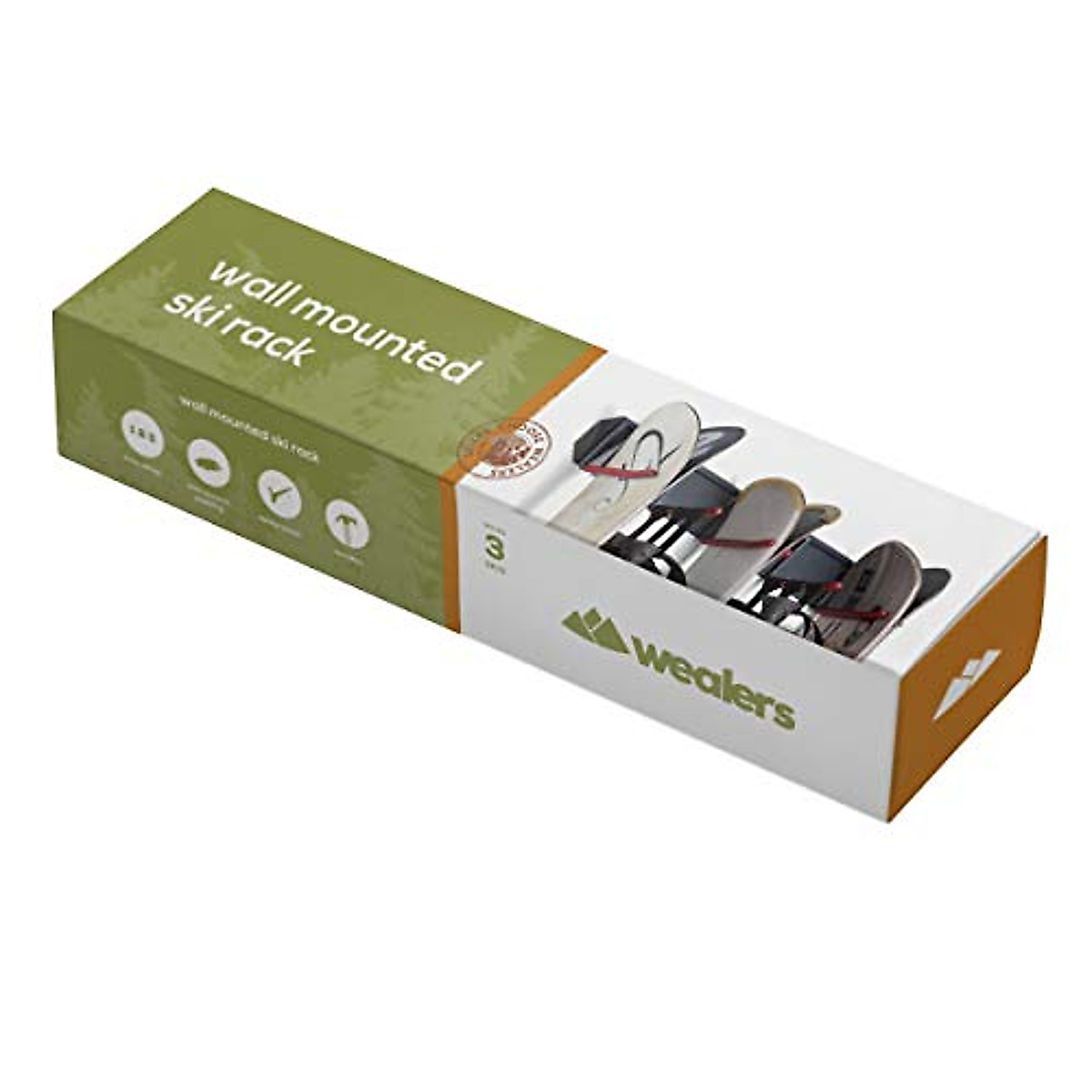 Wall Mounted Horizontal Rack for Storage of Skis and Poles-Heavy Duty Weatherproof Nonslip Garage Wall Organizer for Carrying Snowboard, Hockey Sticks, Skates, Helmets (Large, 2 Ski Sets)