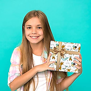 Birthday Wrapping Paper for Baby Boys Kids Girls, Giraffe Design Gift Wrapping Paper, Cute Animals 7 Sheets Folded Flat 20x28 inches per Sheet for Birthday Party Baby Shower Kindergarten