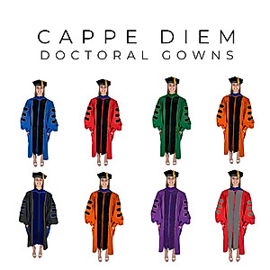 Cappe Diem Doctoral Deluxe Graduation Gown + 6 or 8 Sided Tam (Multiple Colors) (Red, 51" (5'6"-5'-8") + 8-Sided Tam)