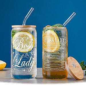 MAFENT Boss Lady Gifts 16 Oz Can Glass Thank You Gifts for Boss Lady Mom Manager Coworker Employer Colleagues Teacher Administrative Professional Day Gifts Birthday Christmas Gifts for Boss Lady