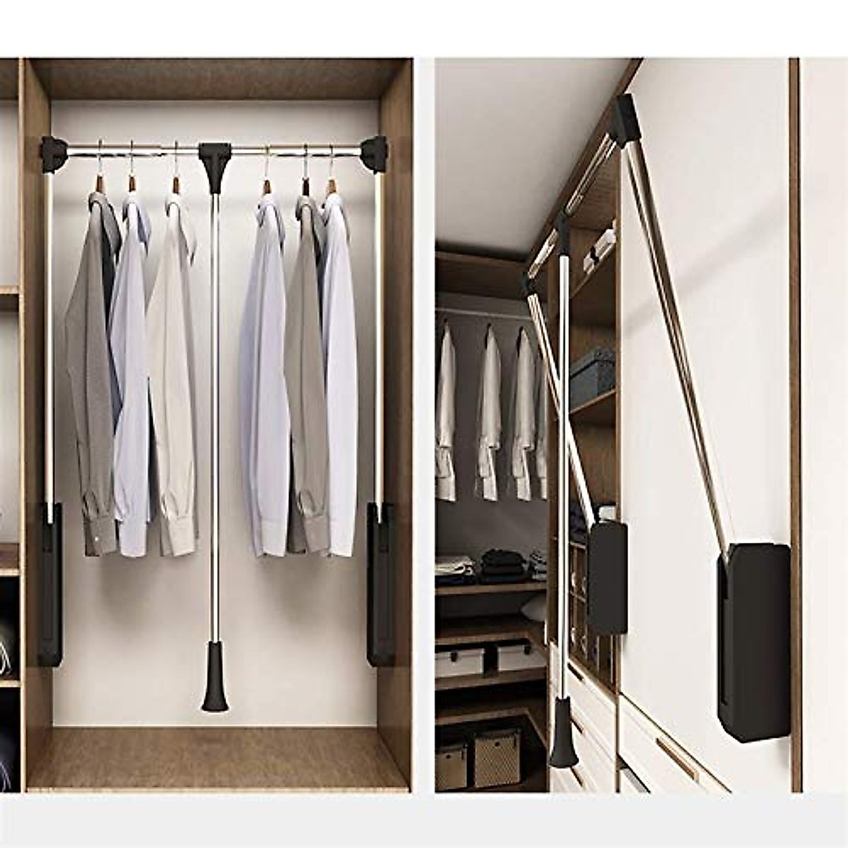Drop-Down Wardrobe Hanging Rails, Automatic Rebound Width Adjustable, Large Retractable Wardrobe Hangers, Light Storage System with Aluminum Poles, Space Saving, Load 30KG (Size : 450-600mm