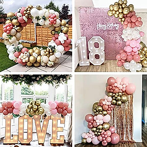 LyzzGlobo Dusty Pink Balloon Garland Kit, Pearl White Chrome Gold Light Pink Dusty Rose Balloons Arch Kit for Wedding Bridal Baby Shower Birthday Decorations