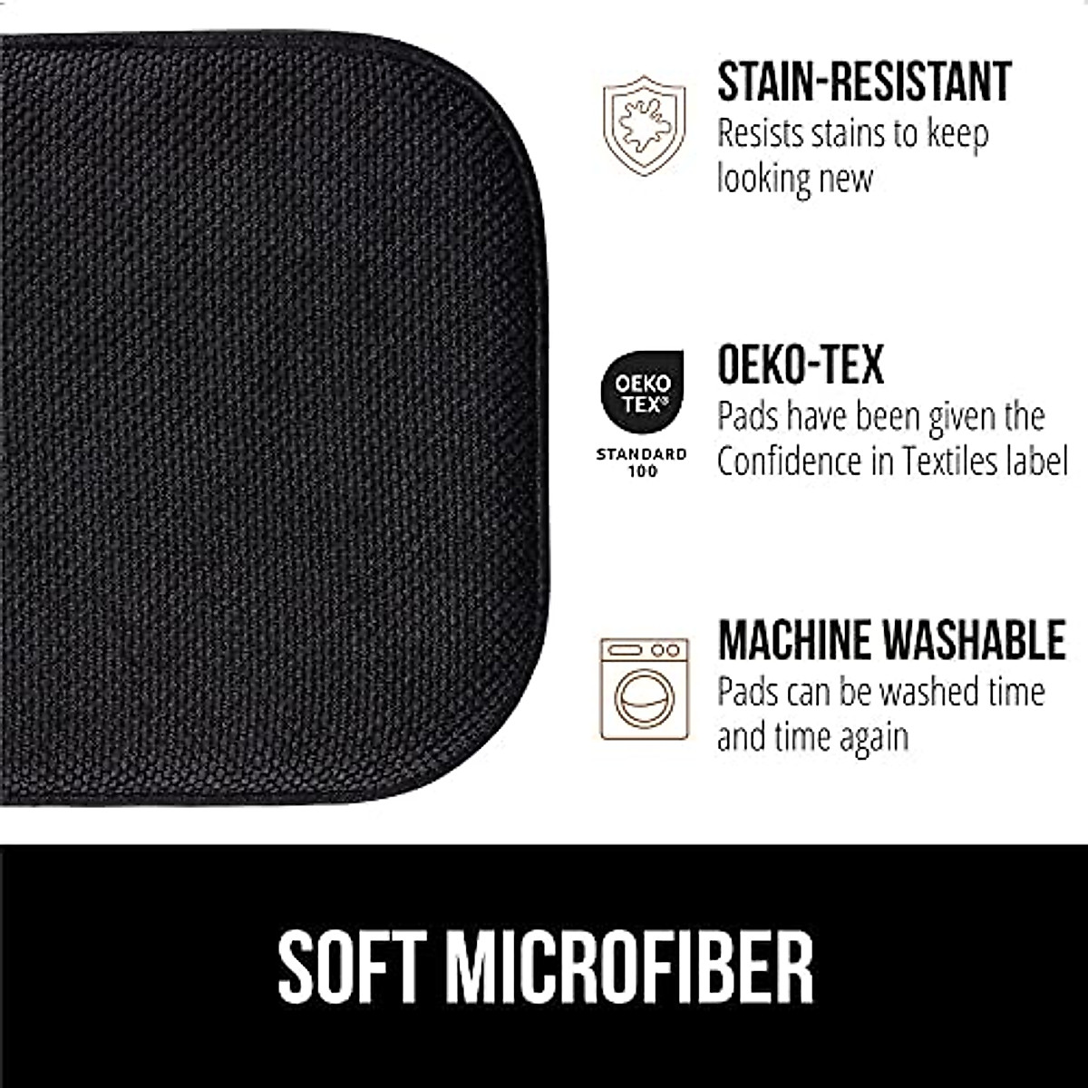 Gorilla Grip Memory Foam Chair Cushions, Comfortable Pads for Dining Room, Kitchen Table, Office Chairs, Stay in Place Backing, Comfortable Microfiber Seat Pad Cushion, Set of 4, 16x16, Black