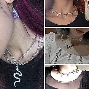 Sanfenly 9Pcs Y2k Goth Necklaces Gothic Jewelry For Women Men Emo Grunge Cool Punk Vintage Necklace Jewelry Chain Layered Pendant Choker Moon Pentagram Spike Butterfly Snake Heart Wing Necklace Set