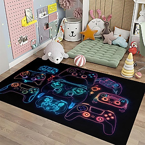 Area Carpet Neon Game Controller，3D PrintedArea Rug，Soft Comfy Washable Non-Slip Modern Indoor Decorate Living Room Rug Apply to Kitchen Bedroom Dining Room-4.9 * 7.8 ft