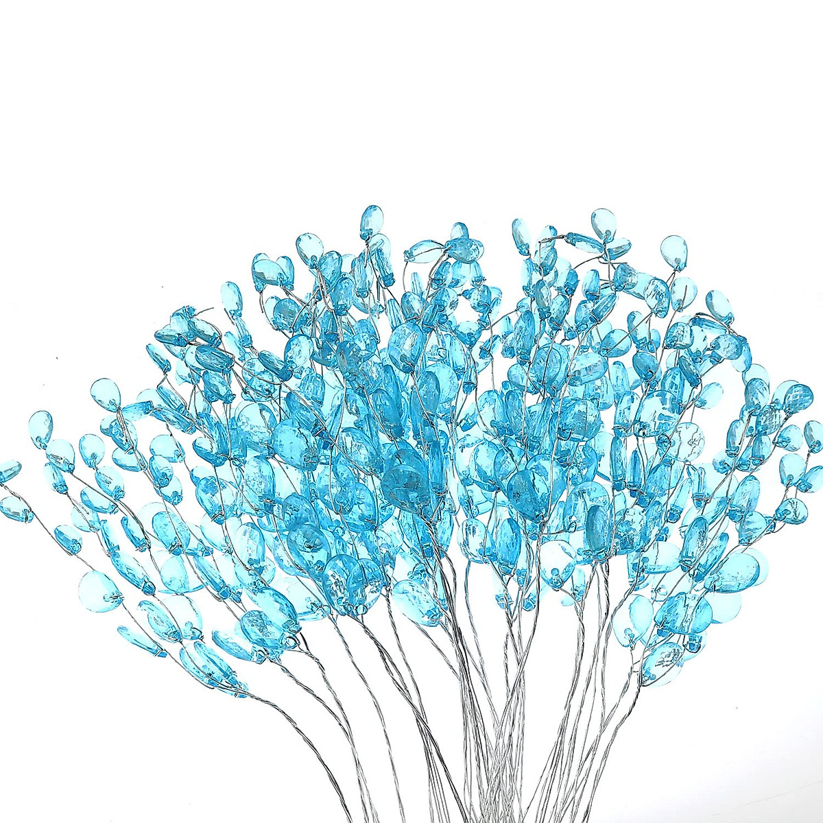 SQXBK 25PCS Artificial Flower Bouquet Artificial Flower Stem with Crystal Acrylic Beads Water Drop Diamante Flower Branches, Blue