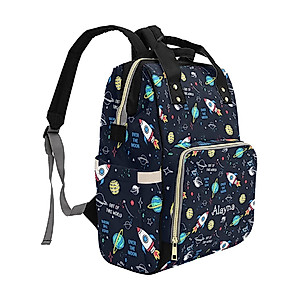 Yeshop Personalized Diaper Backpack Space Planet Rocket Multi Function Diaper Bag Travel Daypack Nursing Nappy Bag