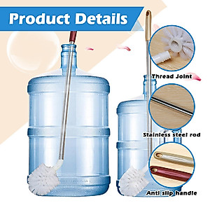 5 Gallon Water Jug Brush Cleaner, 2PCS Bottle Brush for 5 Gallon Jug 3 & 5 Gallon Bottle Cleaner Brush, Water Bucket Bottle Brush with 6 Replaceable 360° Spherical Brush Head, Stainless Steel Handle