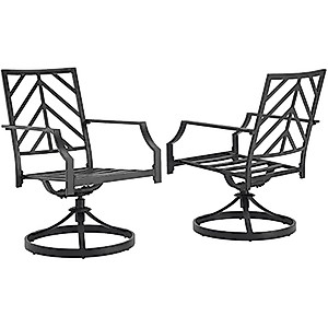 Crosley Furniture Otto 2-Piece Swivel Outdoor Chair Set, Dining Patio Chairs for Deck, Backyard, Matte Black with Gray Cushions