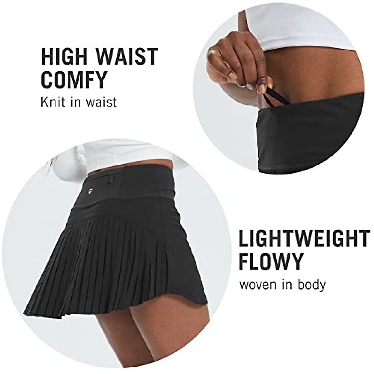 BALEAF Women's Pleated Tennis Skirts High Waisted Lightweight Athletic Golf Skorts Skirts with Shorts Pockets Black Medium